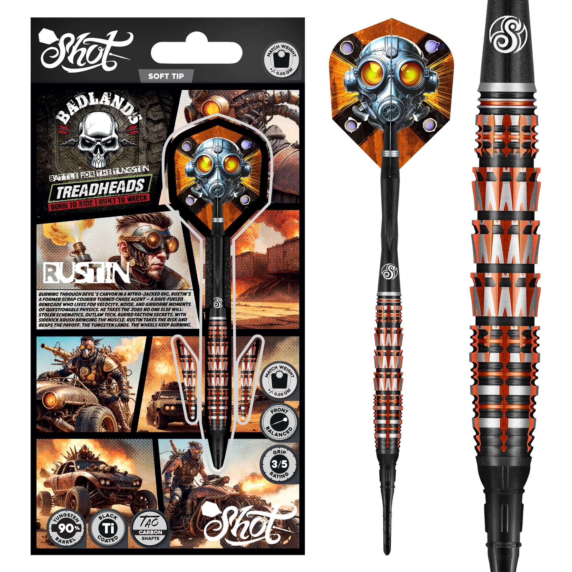 Badlands Rustin Soft Tip Dart Set-90% Tungsten Barrels - 20gm – CAVES